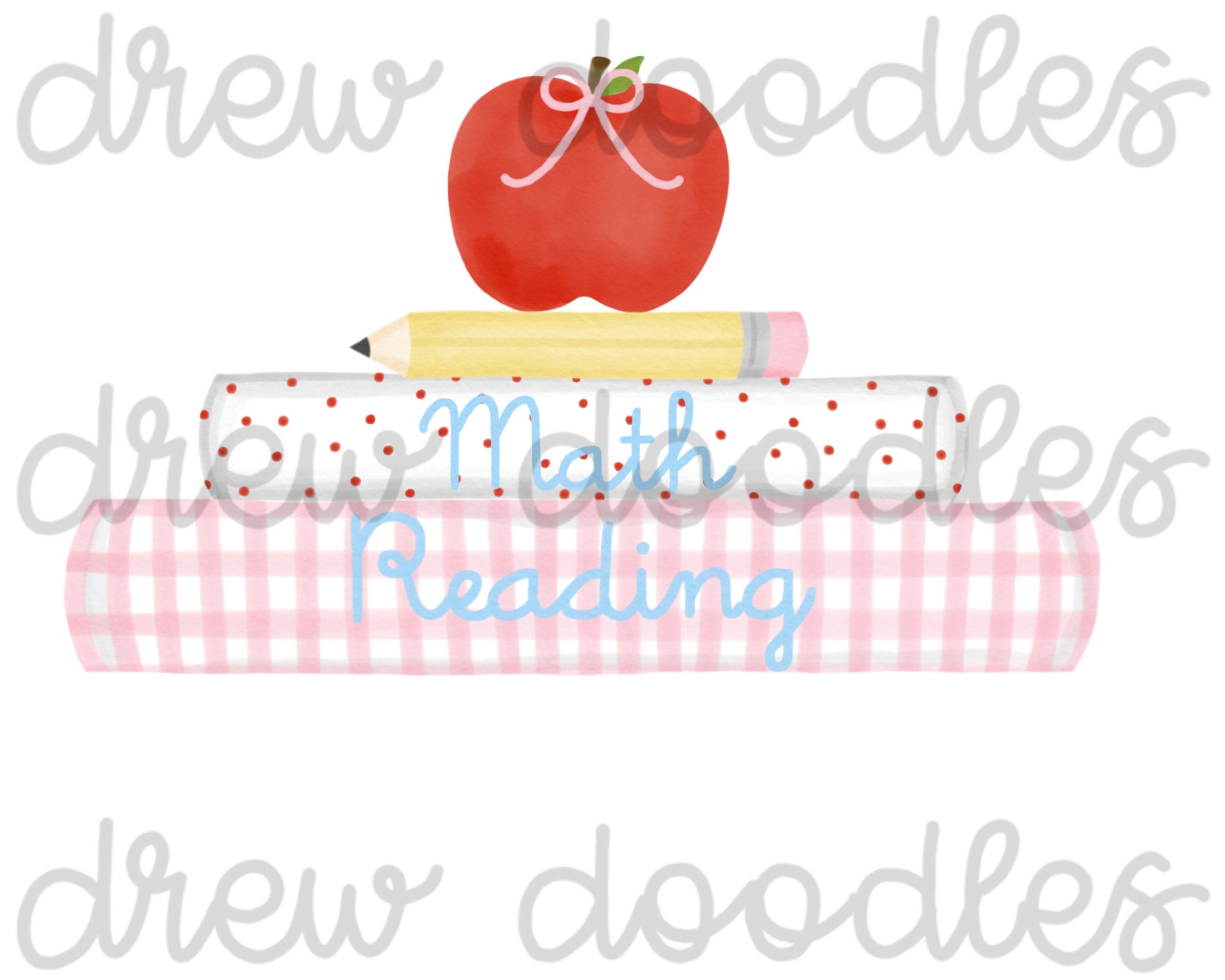 Watercolor Pink Gingham Girls' School Books Digital Clip Art Set ...