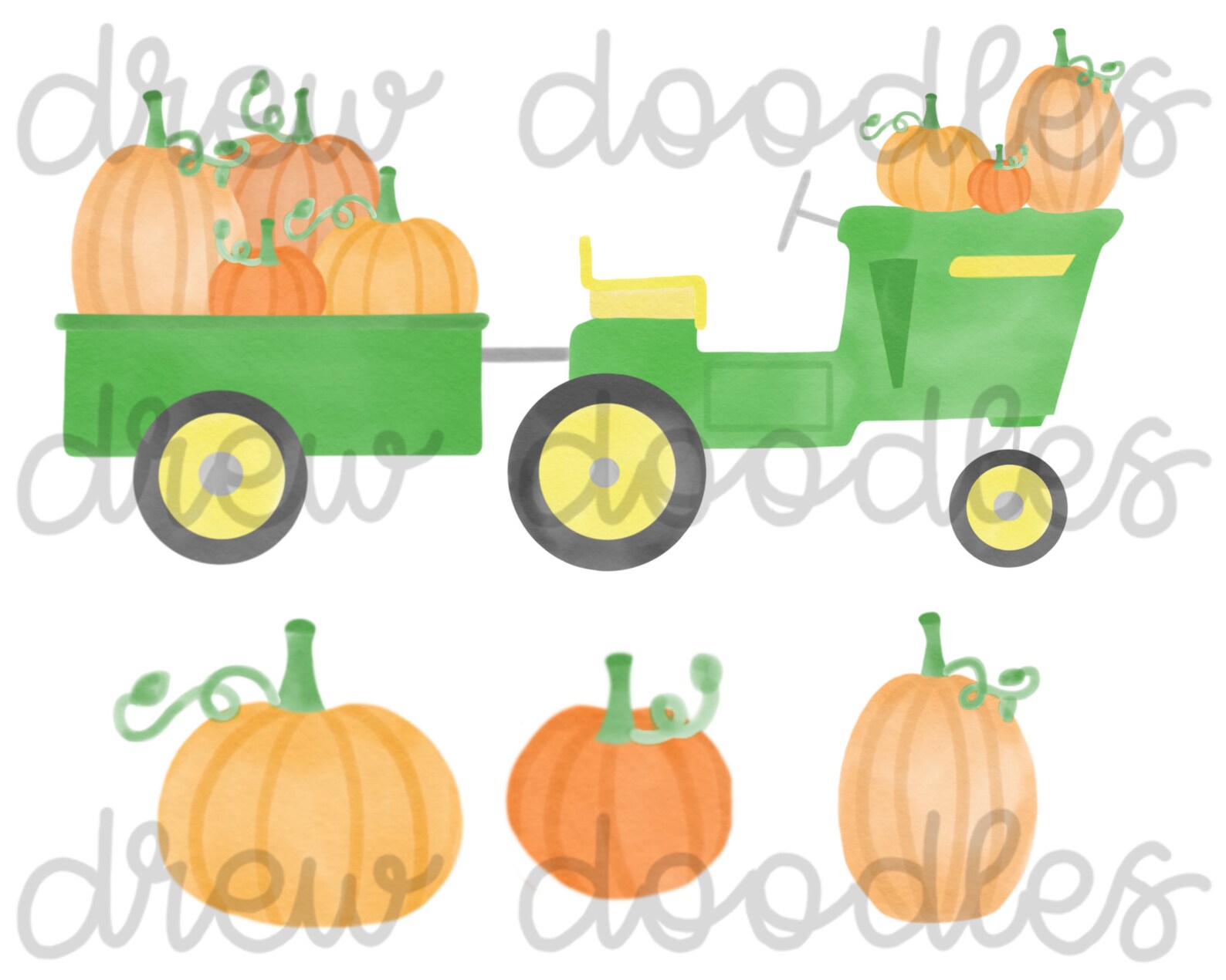 Watercolor Pumpkin Tractor Farm Digital Clip Art Set Instant | Etsy