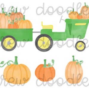 Watercolor Pumpkin Tractor Farm Digital Clip Art Set- Instant Download ...