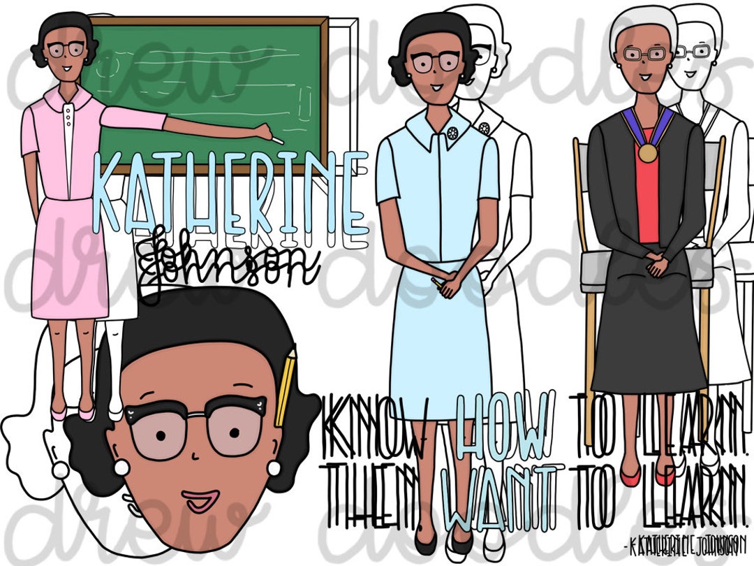 Katherine Johnson Digital Clip Art Set- Color and Black Line COMBO ...