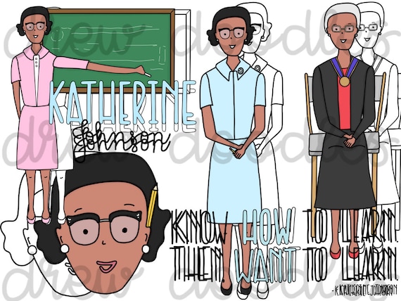 Katherine Johnson Digital Clip Art Set Color and Black Line | Etsy