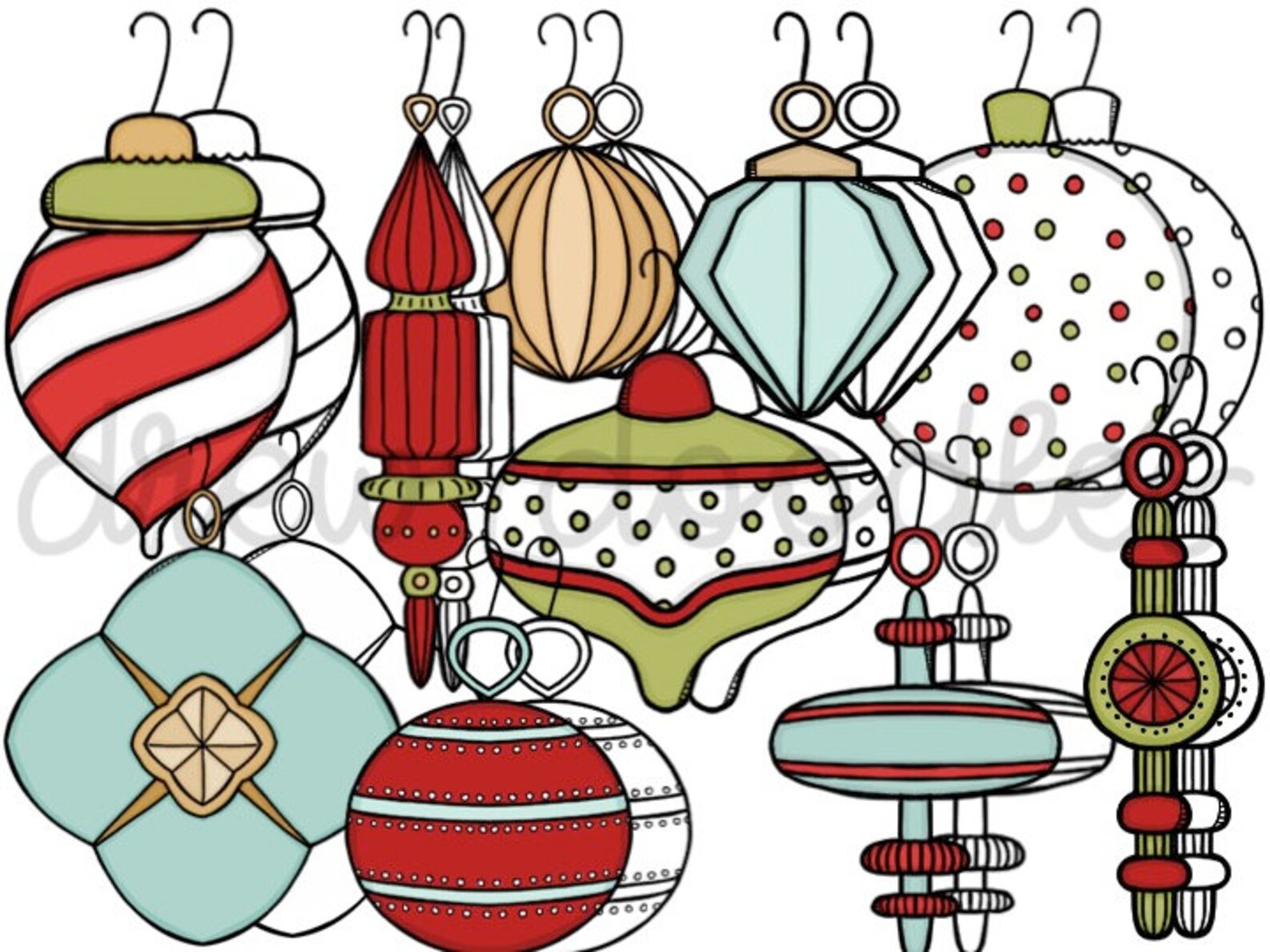 Vintage Ornaments Digital Clip Art Set Color and Black Line - Etsy