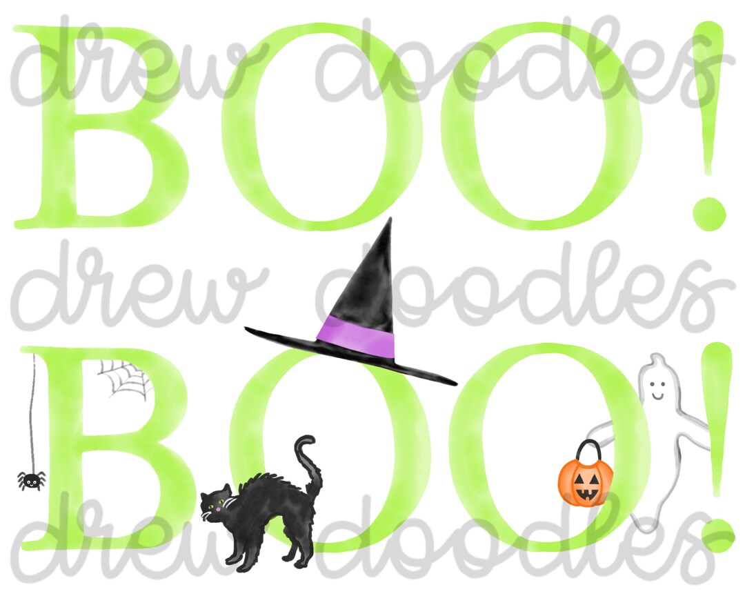 Watercolor Green Boo Digital Clip Art Set Instant Download - Etsy