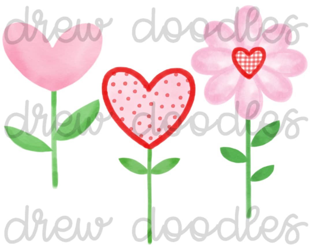 Watercolor Pink and Red Valentine's Day Flowers Digital Clip Art Set ...
