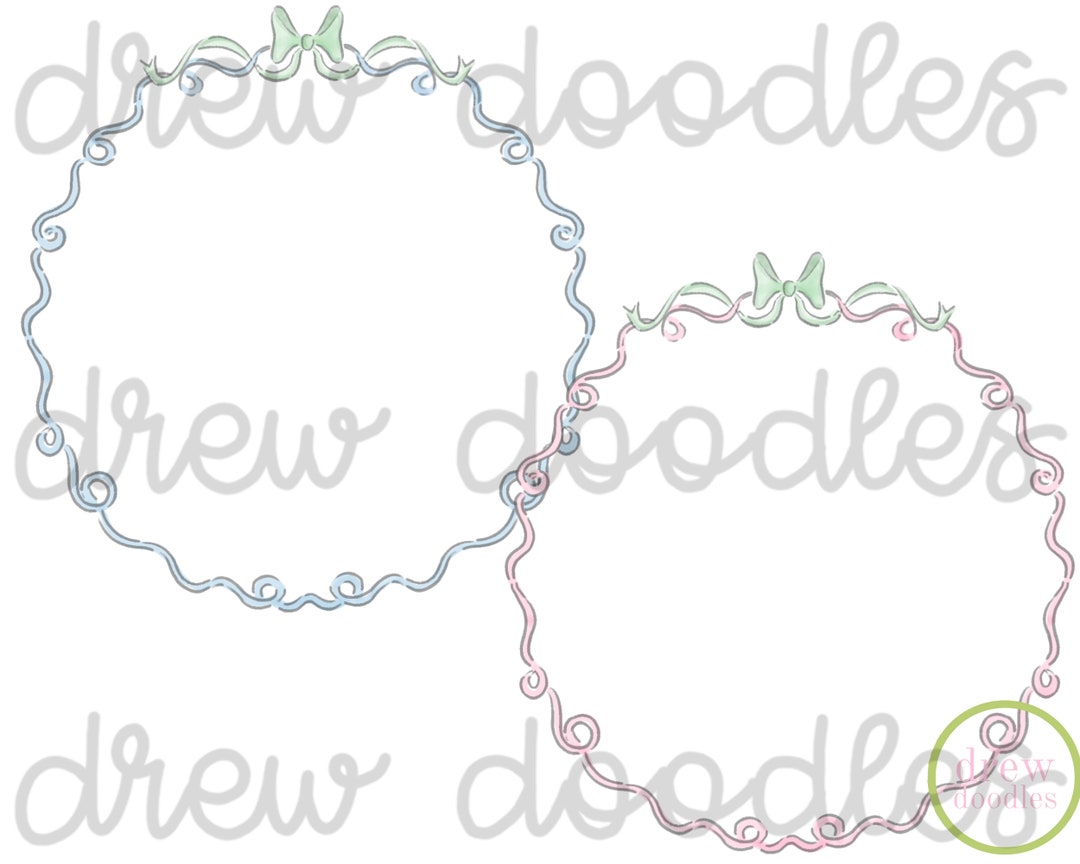 Watercolor Ribbon Bow Circle Frames- Digital Clip Art Set- Instant ...