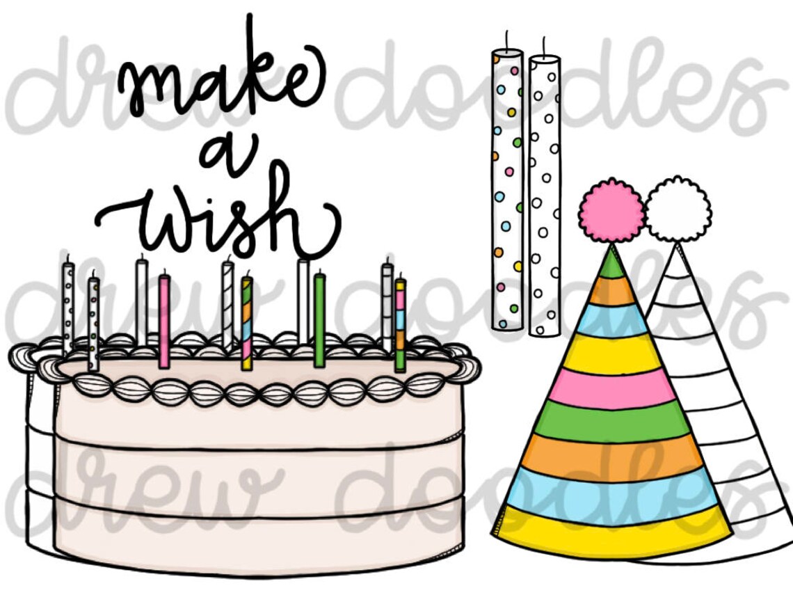 Birthday Doodles Digital Clip Art Set Color and Black Line - Etsy