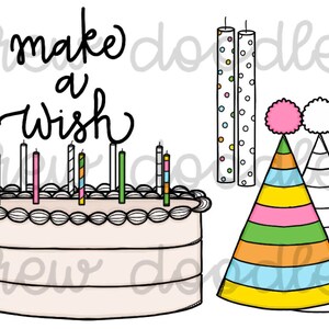 Birthday Doodles Digital Clip Art Set- Color and Black Line COMBO ...