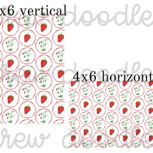 Watercolor Strawberry Print Pattern Digital Papers Backgrounds 4x6 and ...