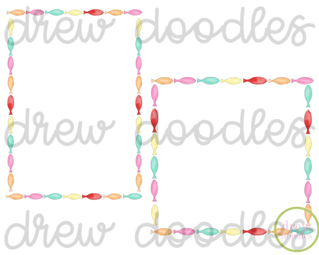 Watercolor Rainbow Fish Frames Digital Clip Art Set- Instant Download ...