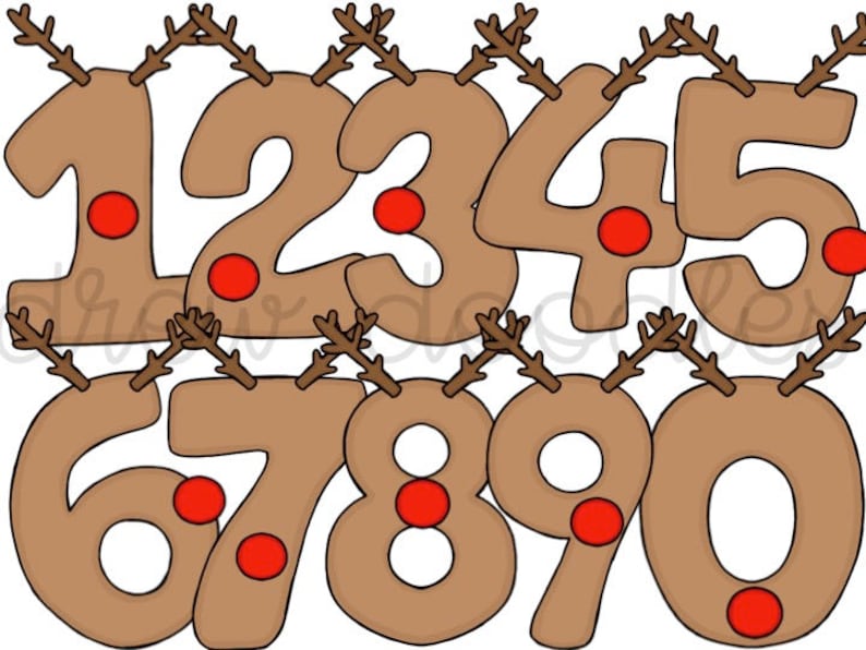 Reindeer Numbers Color and Black Line Versions - Etsy