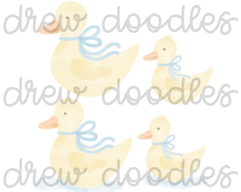 Watercolor Blue Bow Ducks Digital Clip Art Set Instant - Etsy