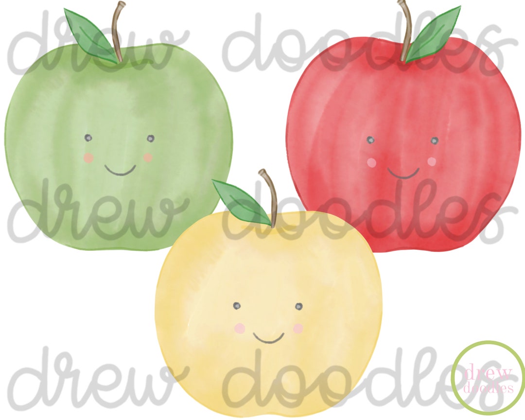 Watercolor Happy Apples Digital Clip Art Set- Instant Download - Etsy