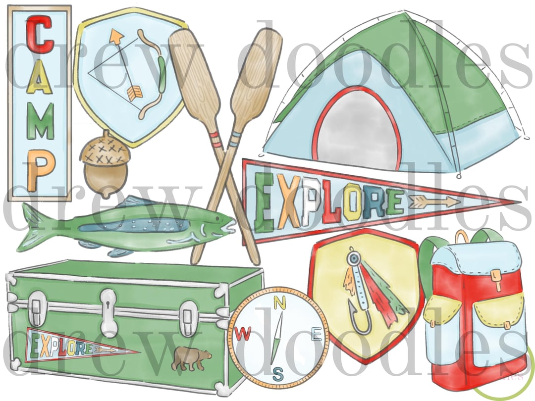 Watercolor Boy Camping Summer Camp Scouts Digital Clip Art Set- Instant ...