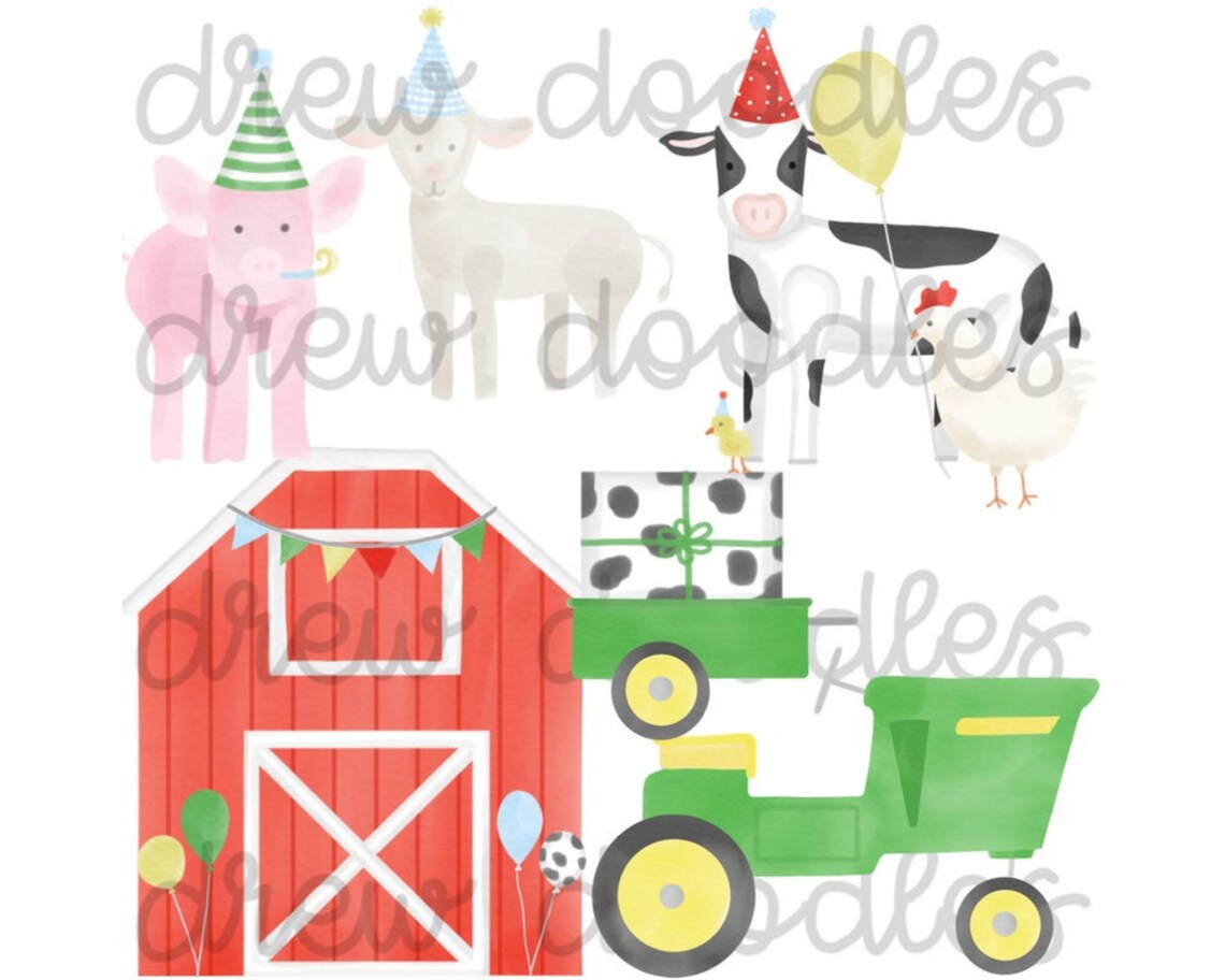 Watercolor Farm Birthday Digital Clip Art Set Instant - Etsy