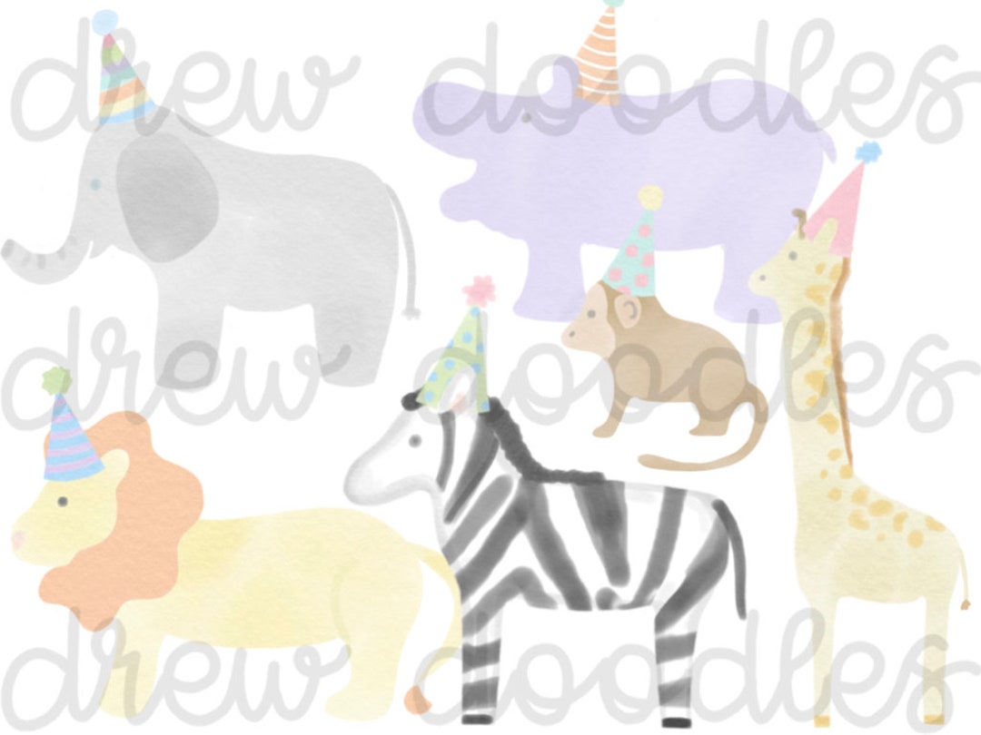 Watercolor Party Zoo Animals Digital Clip Art Set- Instant Download - Etsy