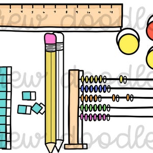 Math Doodles Digital Clip Art Set- Color and Black Line COMBO- Instant ...