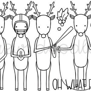 Reindeer Games Digital Clip Art Set Black Line Version Instant Download ...