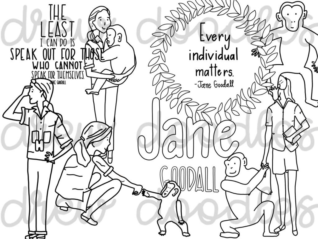 Jane Goodall Digital Clip Art Set- Black Line Version- Instant Download ...