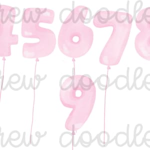 Watercolor Pink Number Balloons Digital Clip Art Set- Instant Download ...