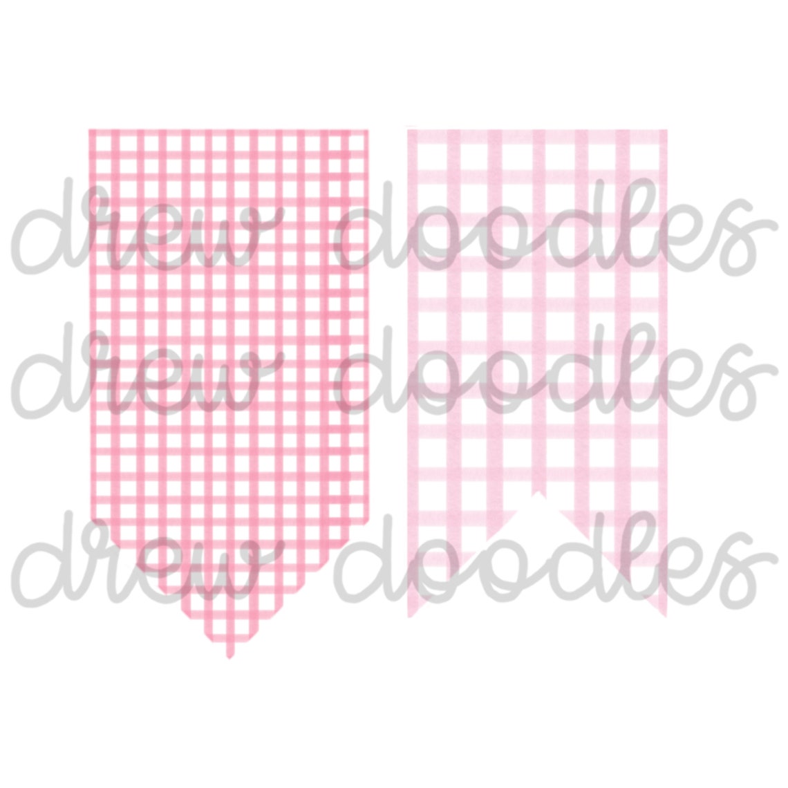 Watercolor Pink Gingham Banners Digital Clip Art Set Instant - Etsy