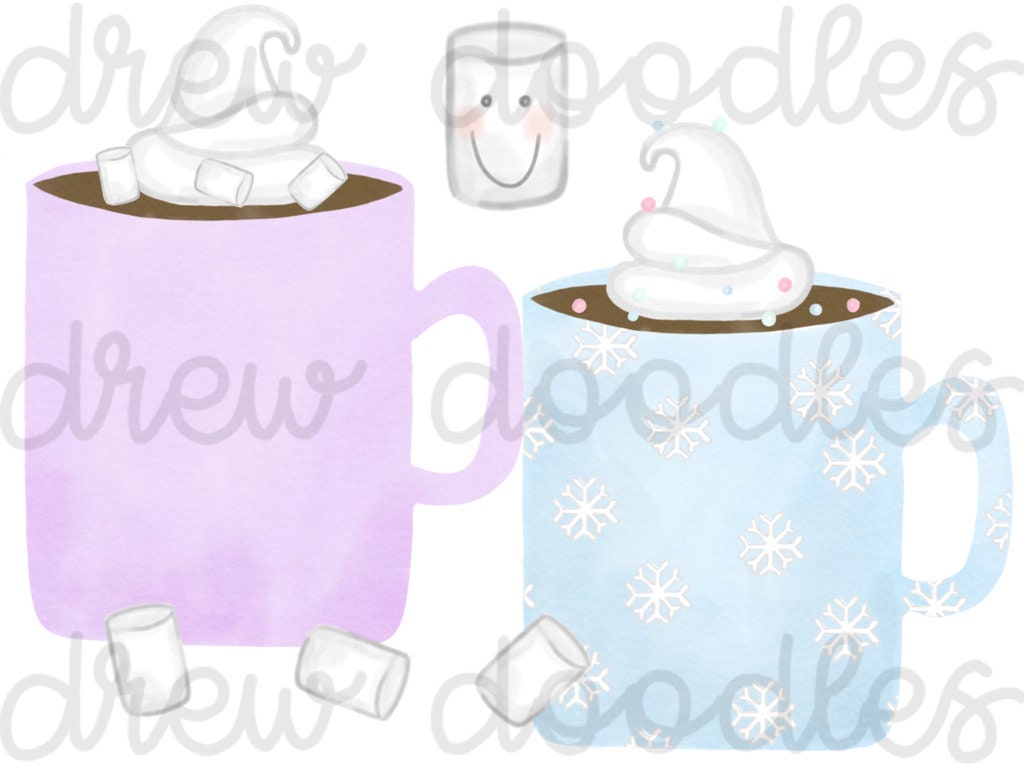 Watercolor Marshmallows Hot Chocolate Digital Clip Art Set - Etsy