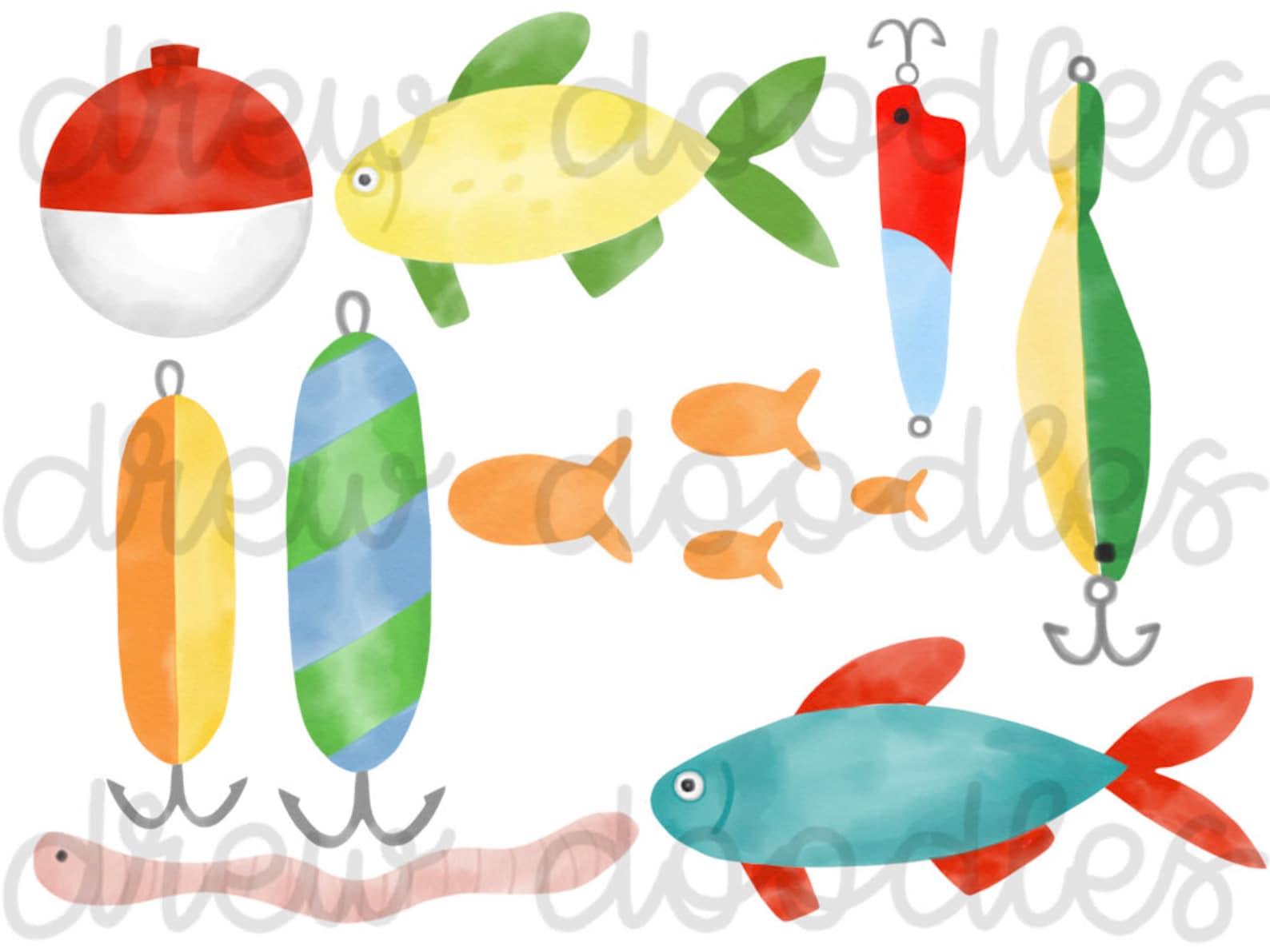 Watercolor Fishing Digital Clip Art Set Instant Download - Etsy