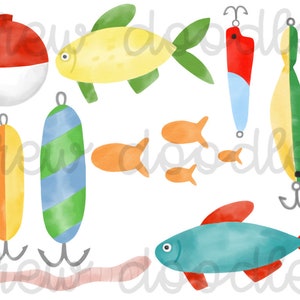 Watercolor Fishing Digital Clip Art Set- Instant Download - Etsy