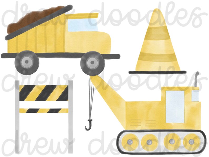 Watercolor Construction Trucks Digital Clip Art Set- Instant Download ...