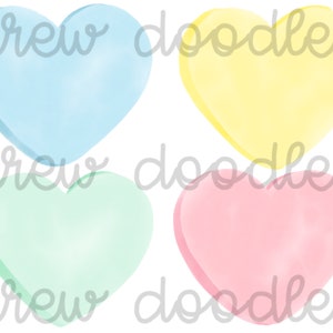 Watercolor Valentine's Day Conversation Hearts Candy Hearts Digital ...