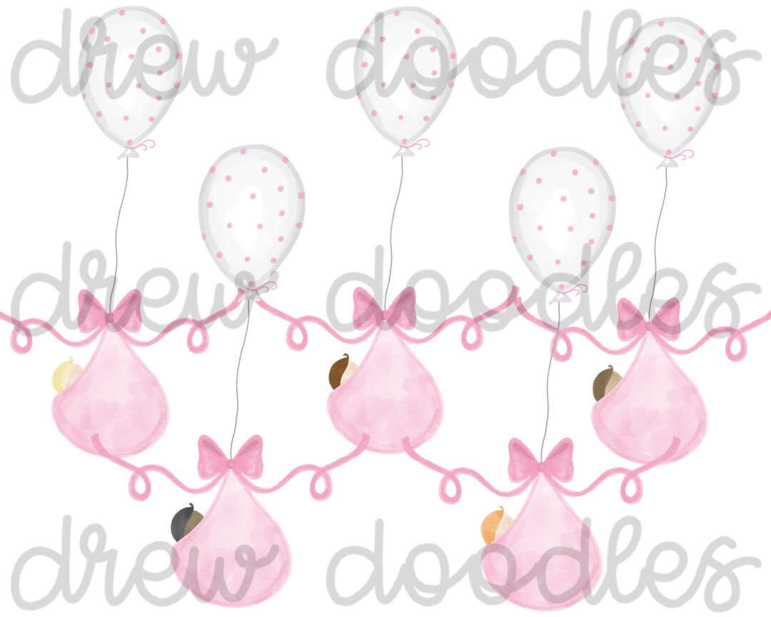 Watercolor Pink Baby Girl Balloon Delivery Digital Clip Art Set ...