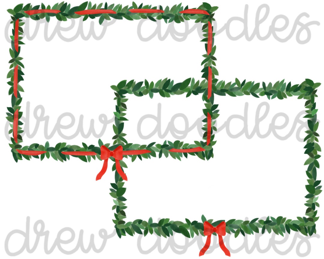 Watercolor Red Ribbon Horizontal Rectangle Wreaths- Digital Clip Art ...