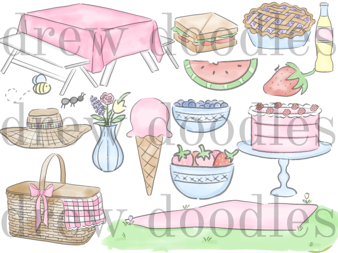 Watercolor Pastel Picnic Jumbo Clip Art Set- Instant Download - Etsy