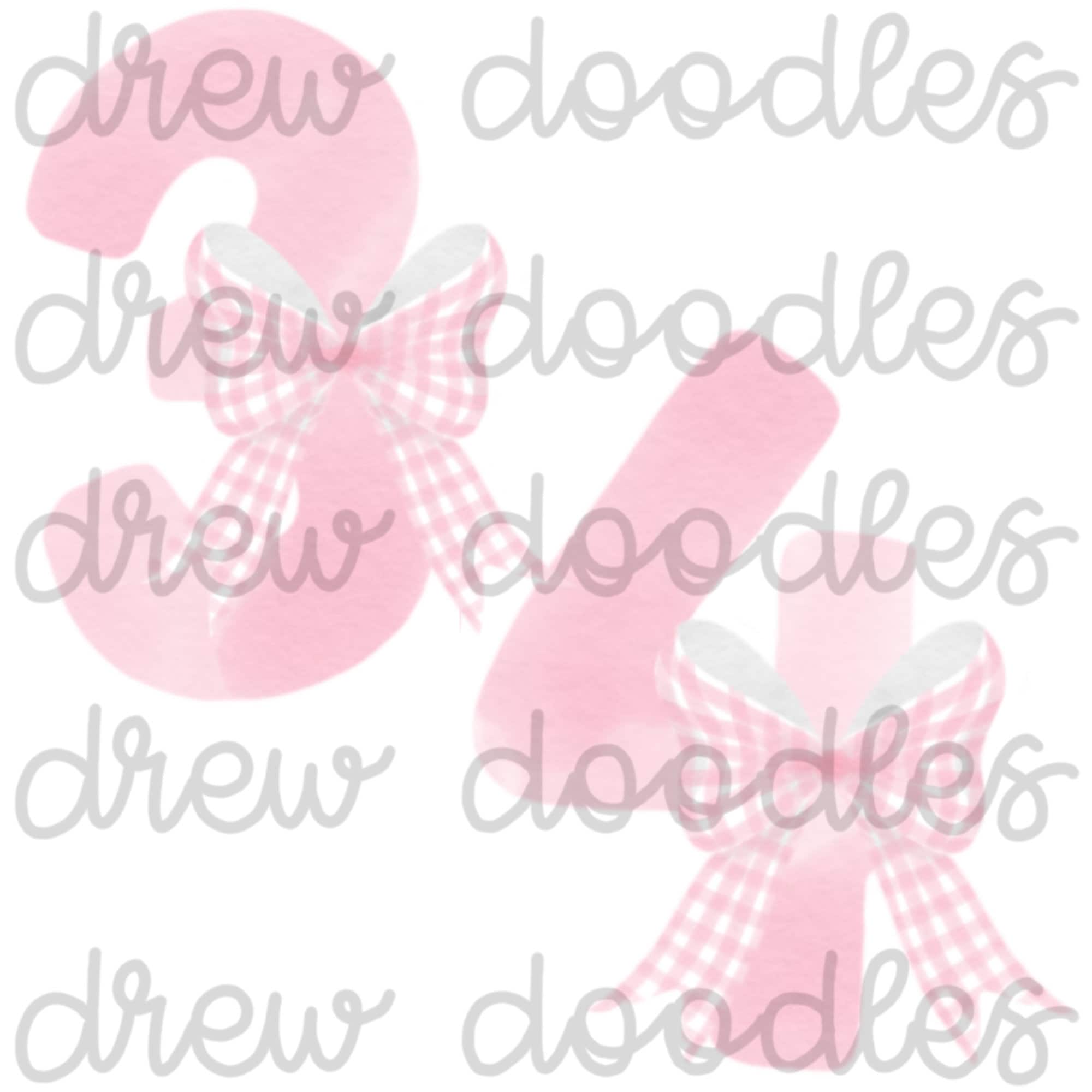 Watercolor Light Pink Gingham Bow Numbers 0-9 Digital Clip Art - Etsy