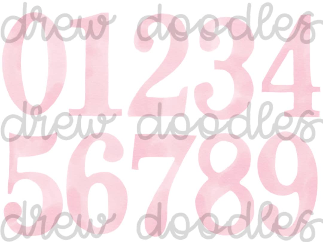 Watercolor Light Pink Numbers 0-9 Digital Clip Art Set- Instant ...