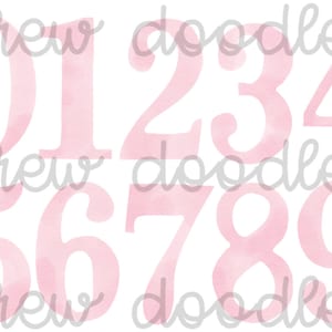 Watercolor Light Pink Numbers 0-9 Digital Clip Art Set Instant Download ...