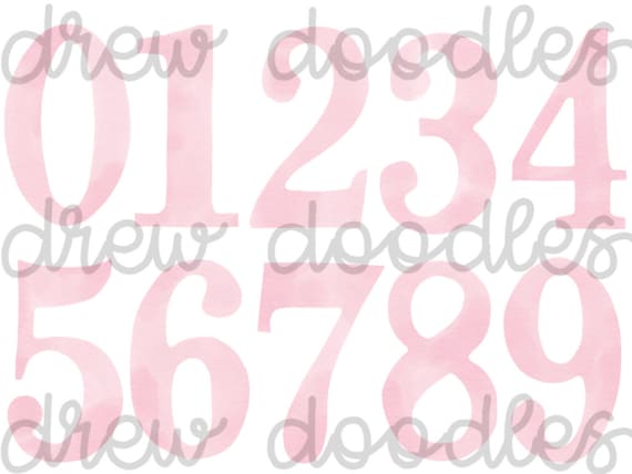 Watercolor Light Pink Numbers 0-9 Digital Clip Art Set | Etsy