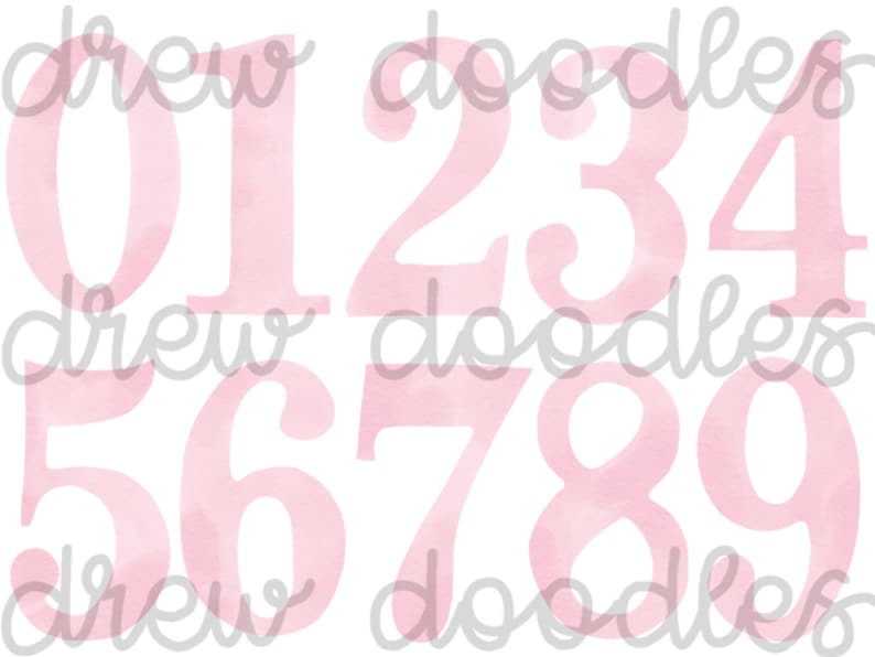 Watercolor Light Pink Numbers 0-9 Digital Clip Art Set- Instant ...