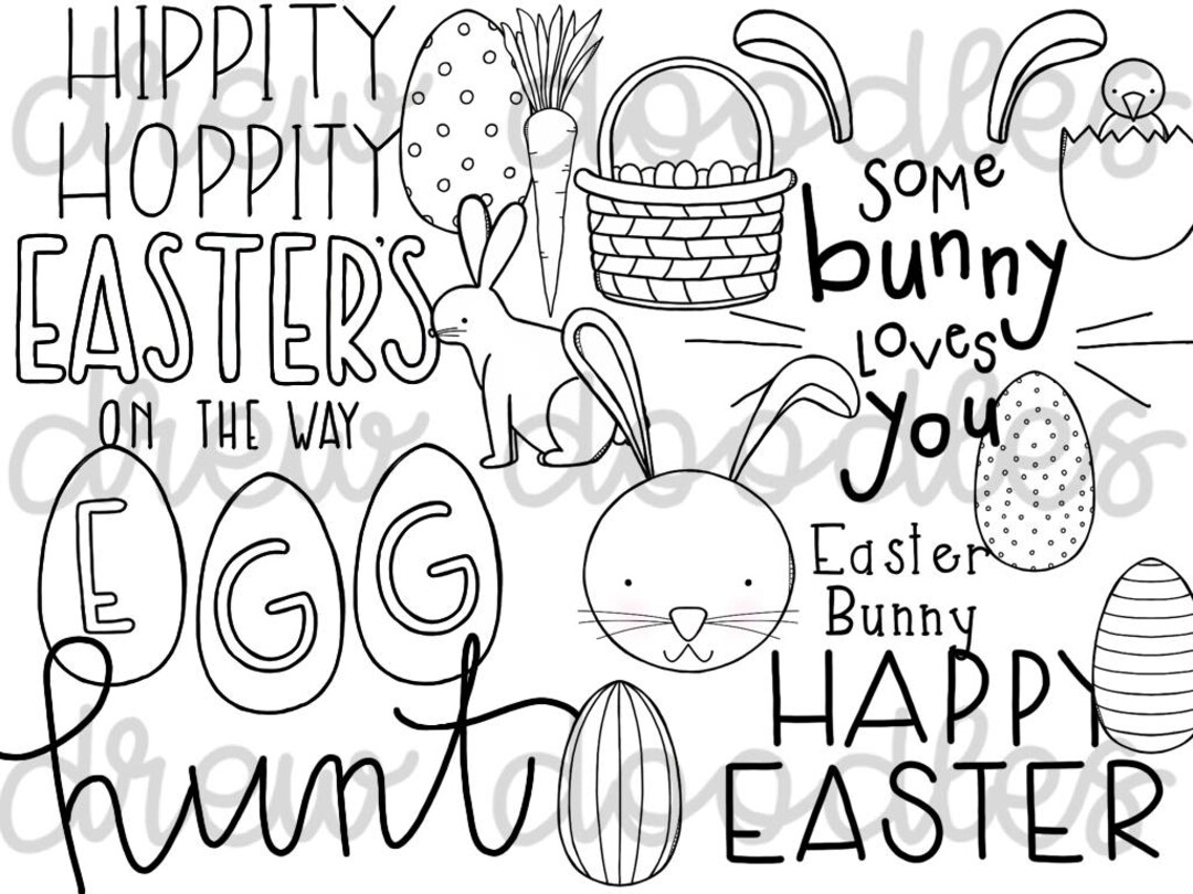 Easter Doodles Digital Clip Art Set- Black Line Version- Instant ...