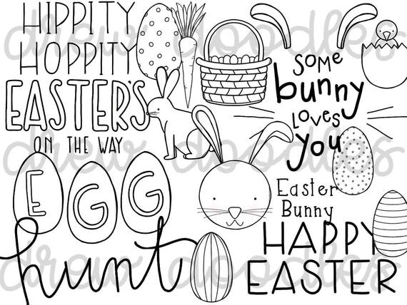 Easter Doodles Digital Clip Art Set Black Line Version | Etsy
