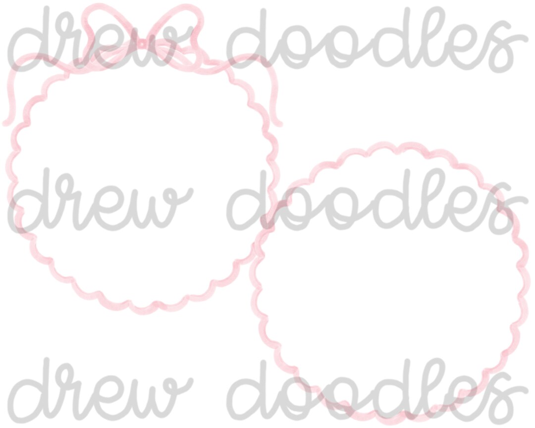 Watercolor Pink Bow Scallop Circle Frame- Digital Clip Art Set- Instant ...