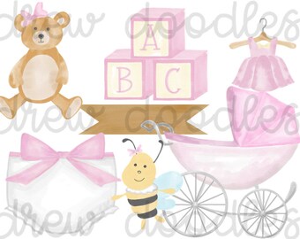 Watercolor Baby Girl Digital Clip Art Set Instant Download | Etsy