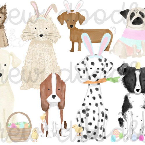 Watercolor Pink Party Dog Heads Digital Clip Art Set Instant - Etsy