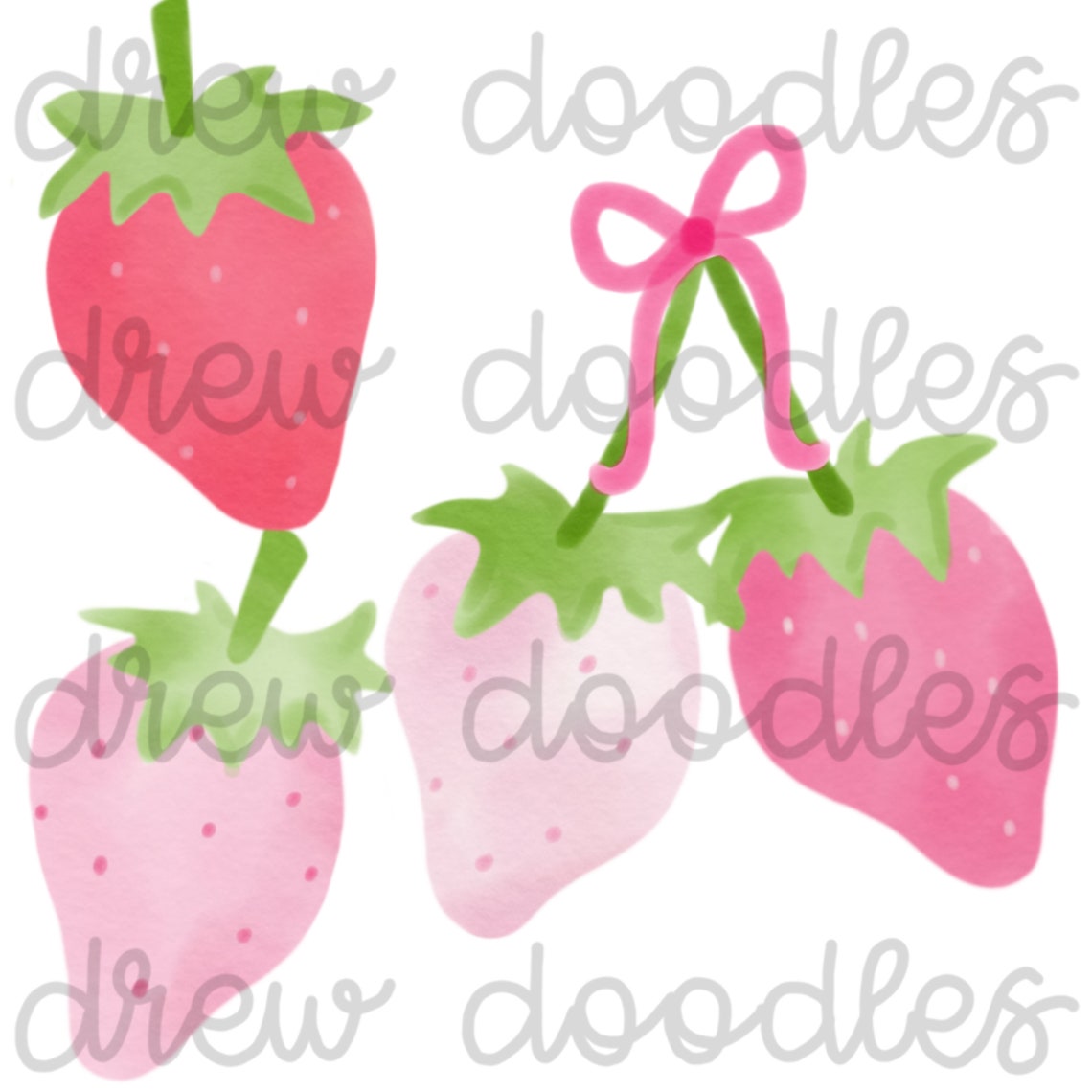 Watercolor Pink Strawberry Digital Clip Art Set Instant - Etsy