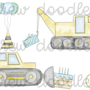 Watercolor Birthday Construction Trucks Digital Clip Art Set- Instant ...