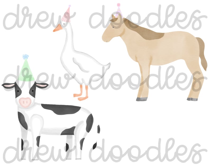 Watercolor Pastel Pink Farm Birthday Digital Clip Art Set- Instant ...