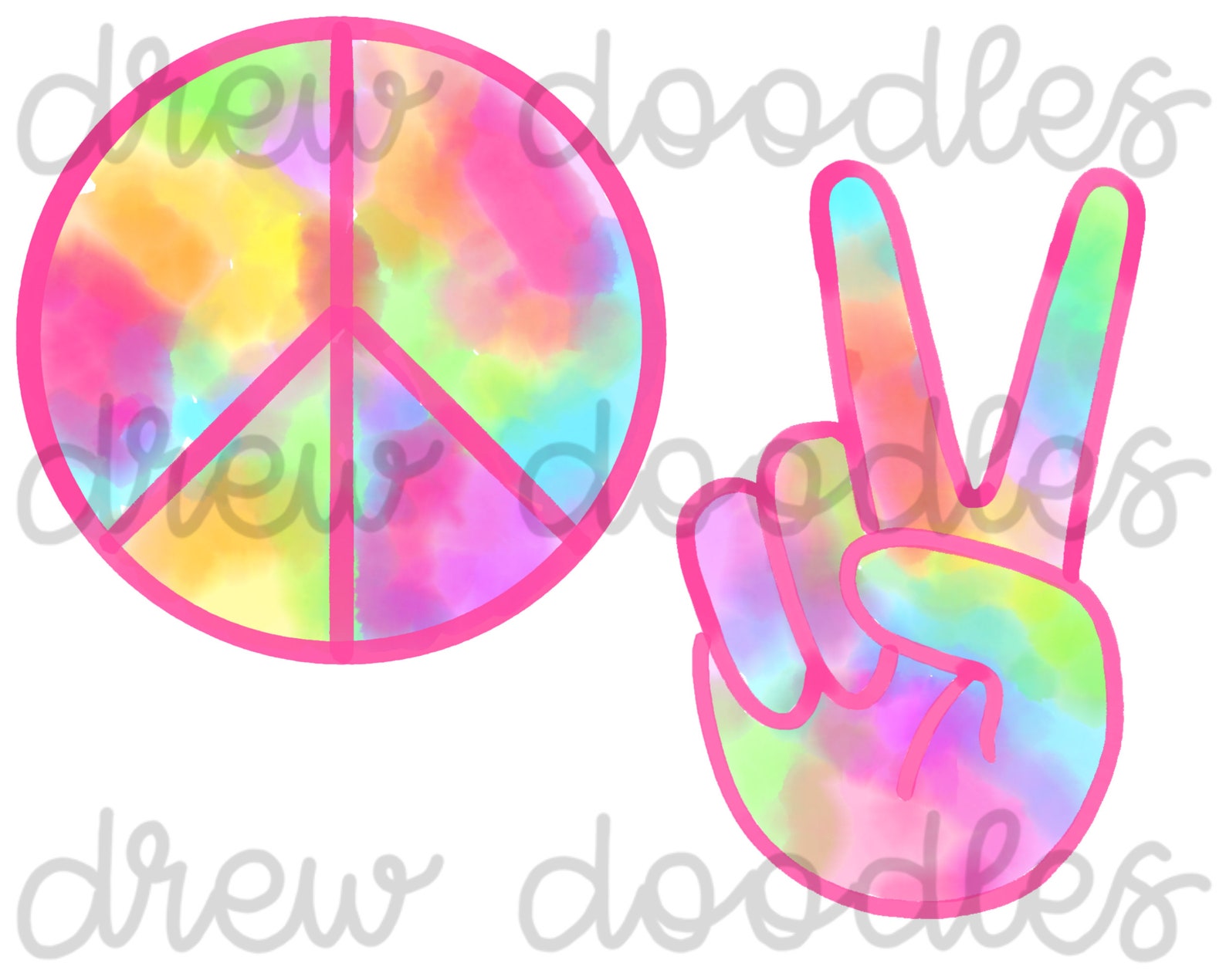 Watercolor Tie Dye Groovy Peace Sign Digital Clip Art Set - Etsy