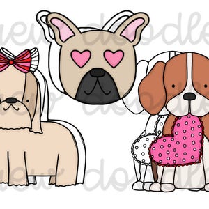 Valentine's Day Dogs Digital Clip Art Set Color and Black Line COMBO ...