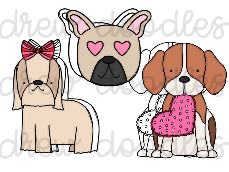 Valentine's Day Dogs Digital Clip Art Set Color and Black - Etsy