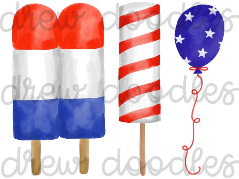 Watercolor Red White and Blue Digital Clip Art Set Instant - Etsy