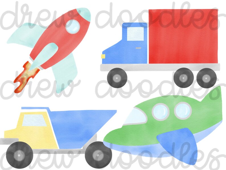 Watercolor Vehicles & Trucks Instant Download - Etsy
